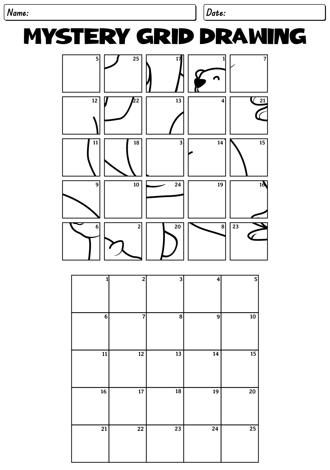 Mystery Grid Drawing Puzzles Printable - Kids Worksheets Lab