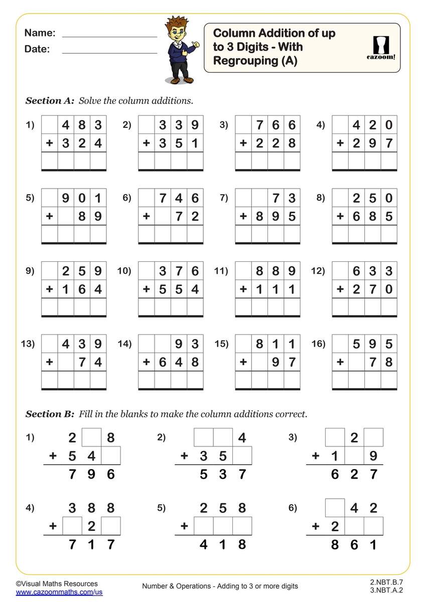 3rd Grade Addition Regrouping Worksheets - Kids Worksheets Lab