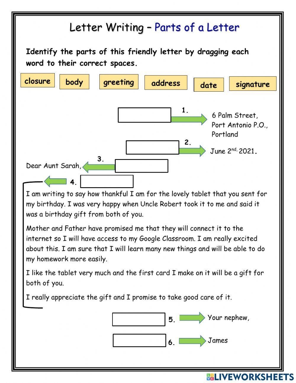 5 Parts Of A Friendly Letter Worksheet - Kids Worksheets Lab