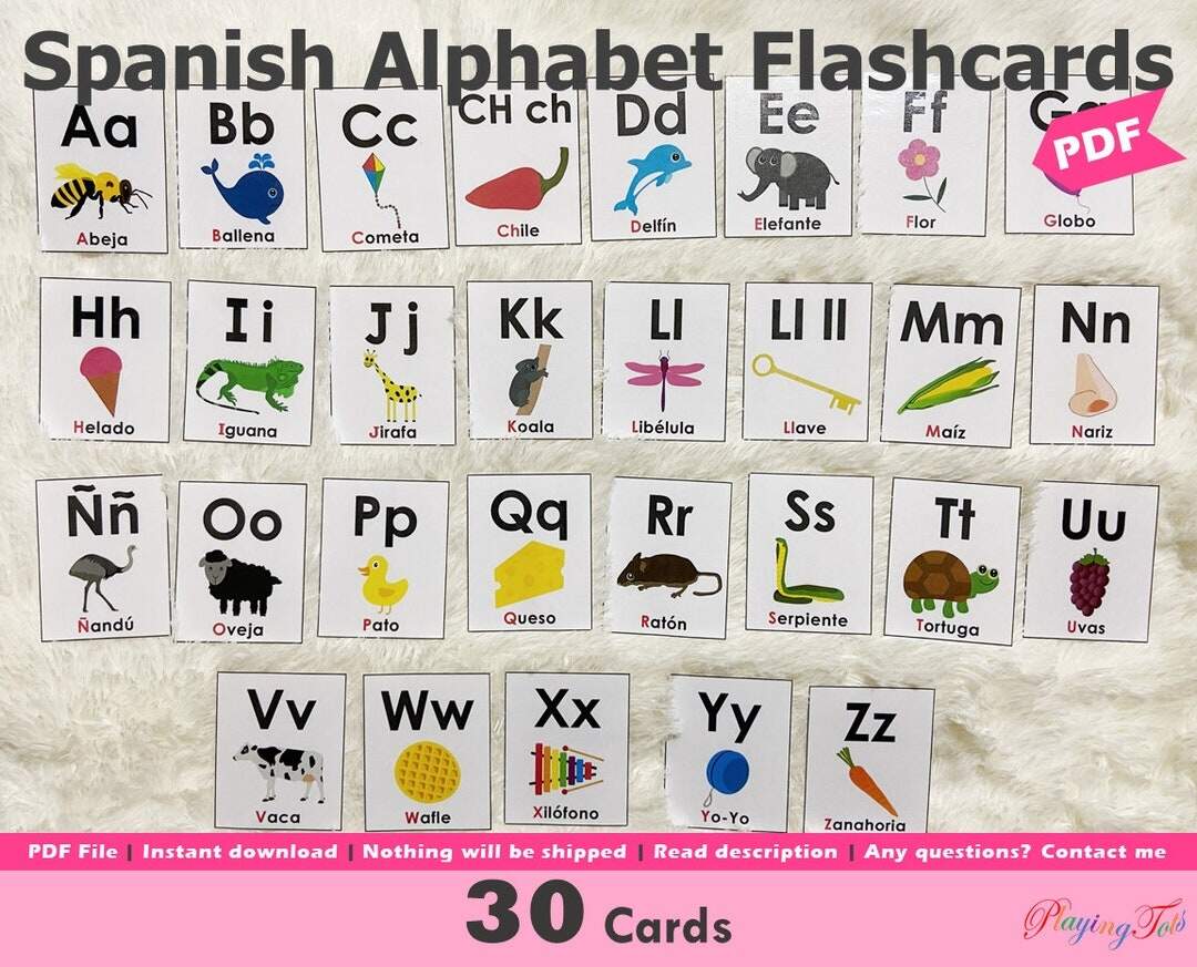 Spanish Alphabet Printable Flash Cards - Kids Worksheets Lab